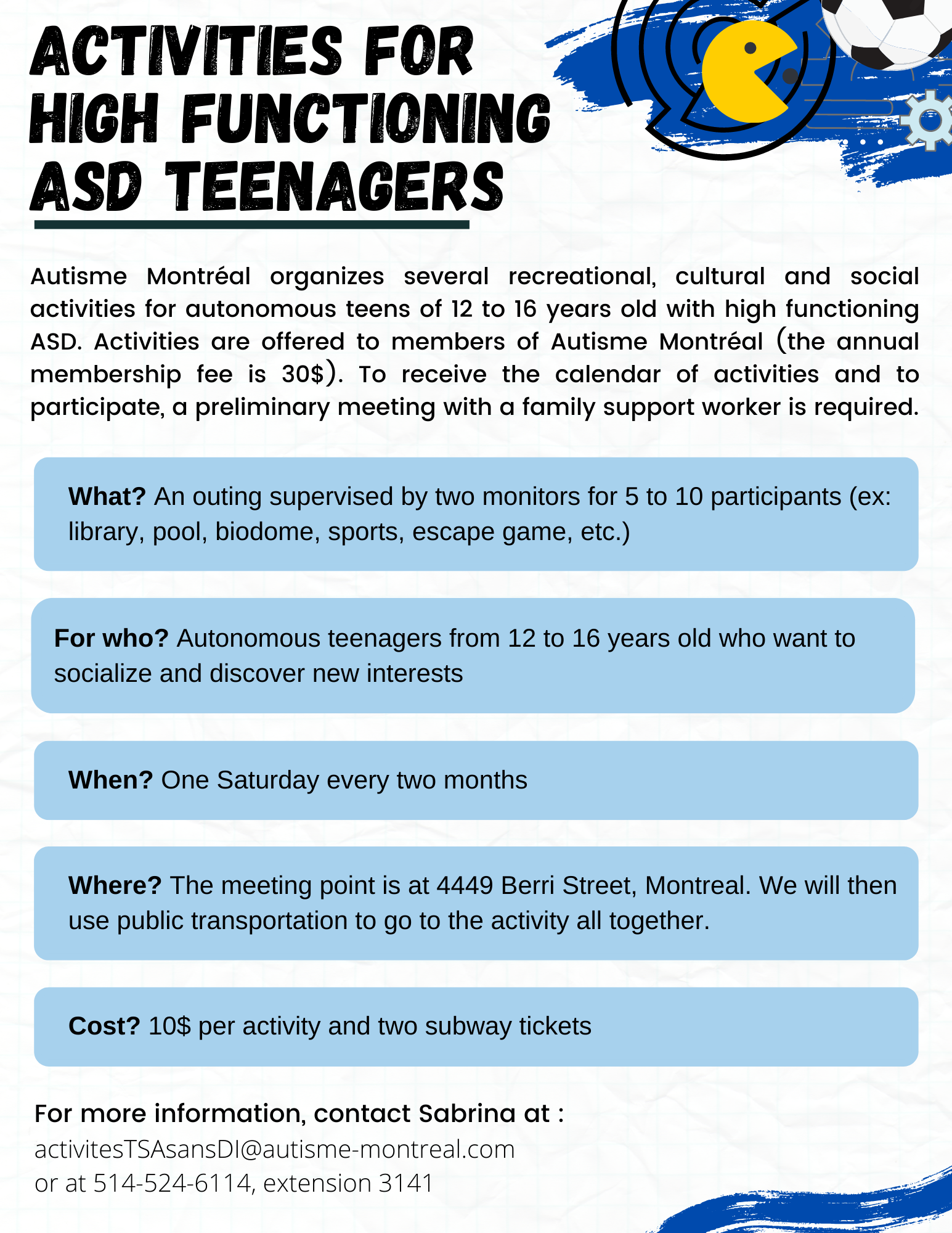 Autisme Montréal » Activities for people with ASD without Intellectual ...