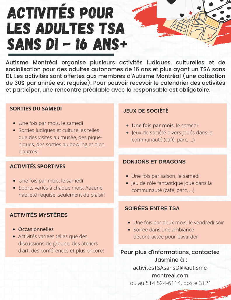 Autisme Montréal » Activités TSA sans DI