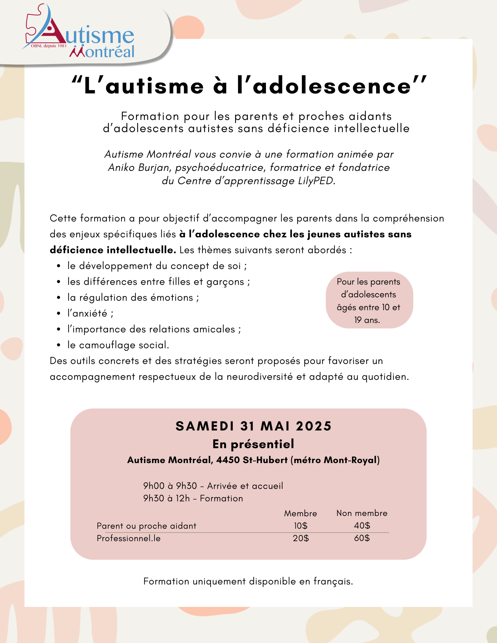 Autisme Montréal » Session d’information : l’adolescence chez les ...
